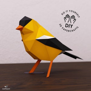 3D Papercraft Bird: American Goldfinch - Printable Low Poly Bird & Rock ...