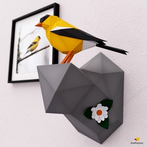 3D Papercraft Bird: American Goldfinch - Printable Low Poly Bird & Rock ...