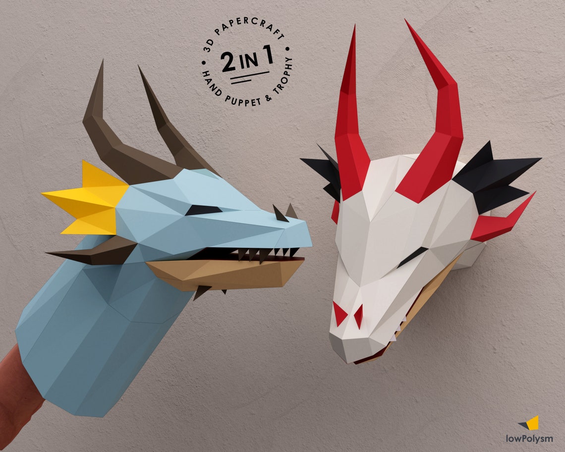 Dragon Low Poly Papercraft Dragon Puppet Diy Craft Dragon | Etsy Canada
