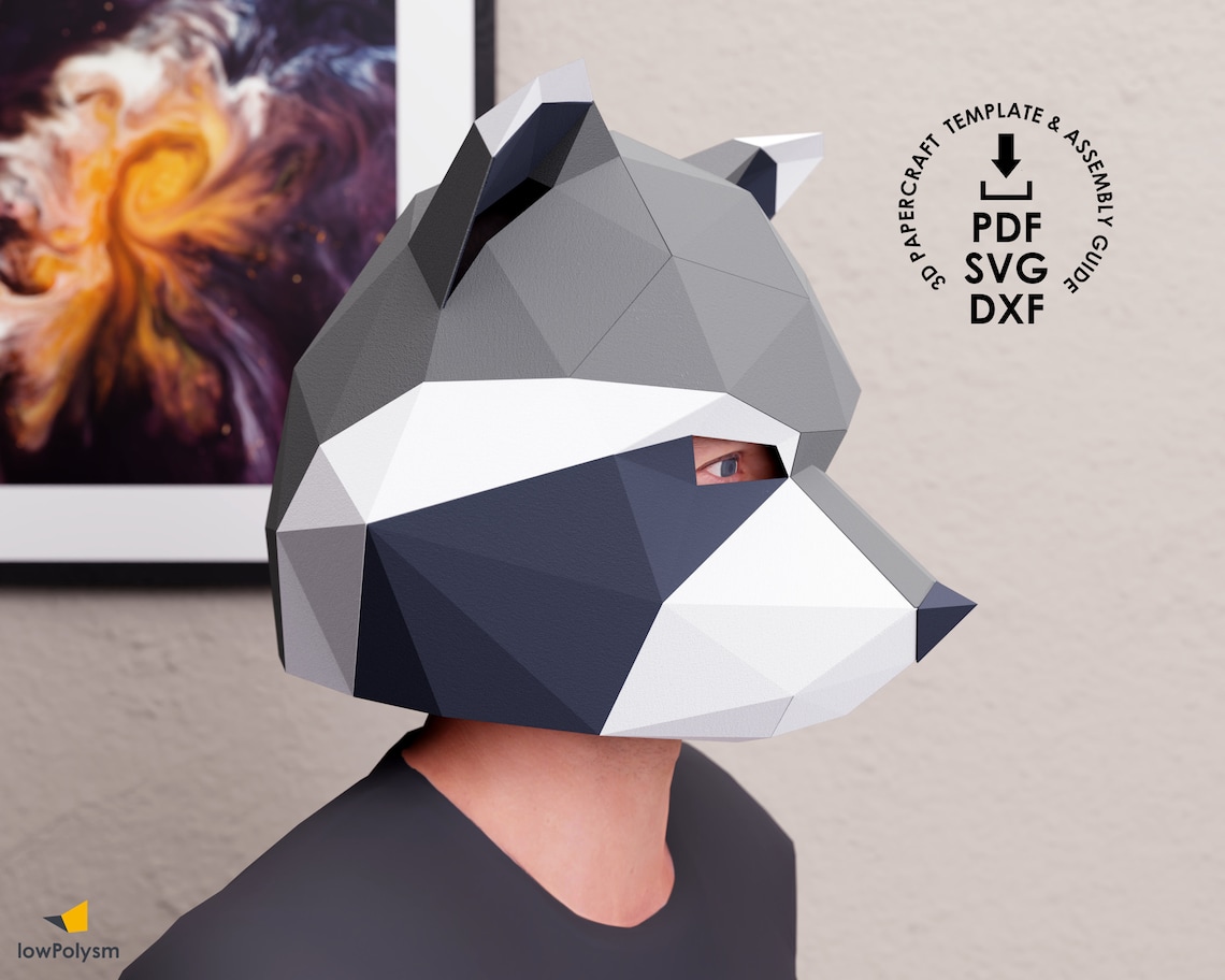 Raccoon DIY Papercraft Mask, Cosplay Mask Pattern, Therian Animal Mask ...