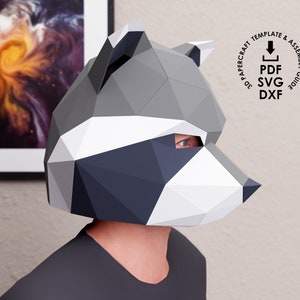 Raccoon DIY Papercraft Mask, Cosplay Mask Pattern, Therian Animal Mask ...