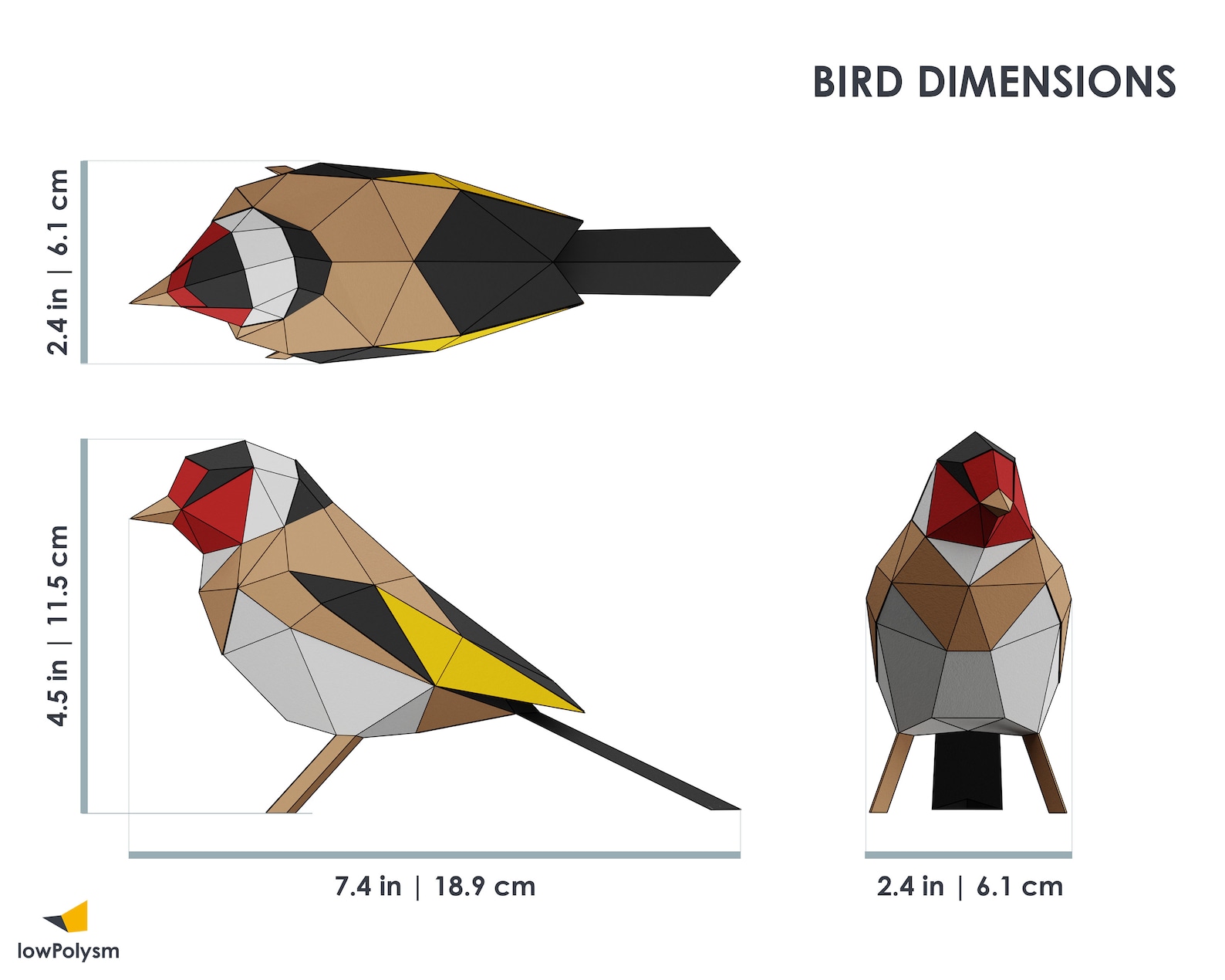 Goldfinch Low Poly Bird Papercraft Bird on Branch Template - Etsy