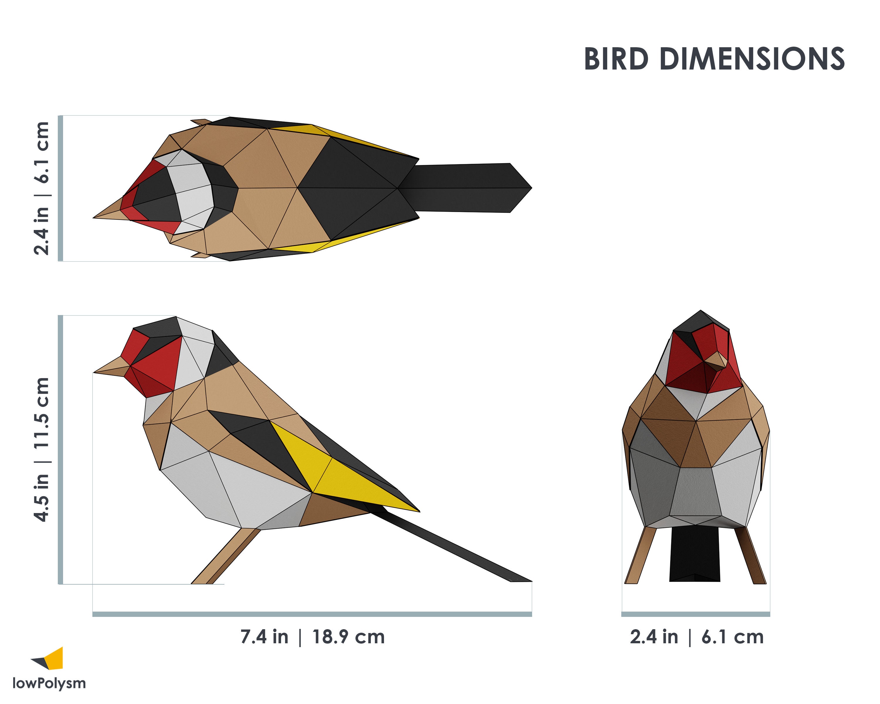 Goldfinch Low Poly Bird Papercraft Bird on Branch Template - Etsy Australia