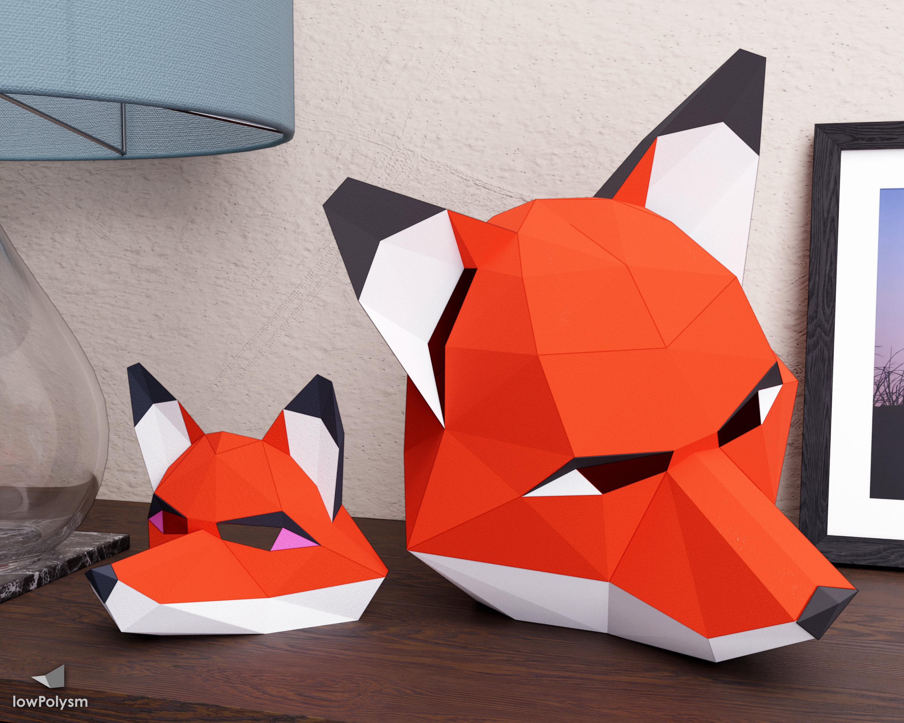 3D Papercraft Fox Mask: Low Poly Full & Half Mask Templates (PDF, SVG ...