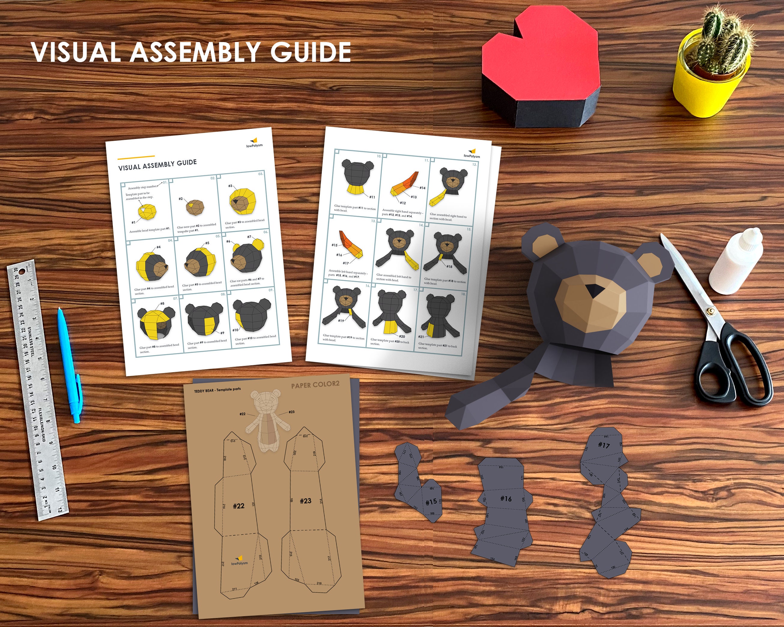 Teddy Bear Papercraft Low Poly 3D Paper Bear DIY Craft Kit - Etsy Australia