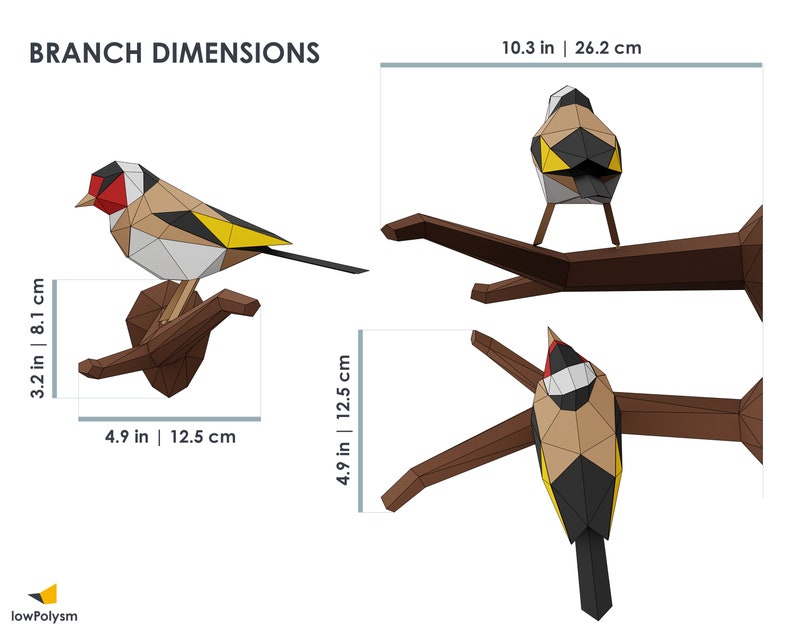 Goldfinch Low Poly Bird Papercraft Bird on Branch Template - Etsy