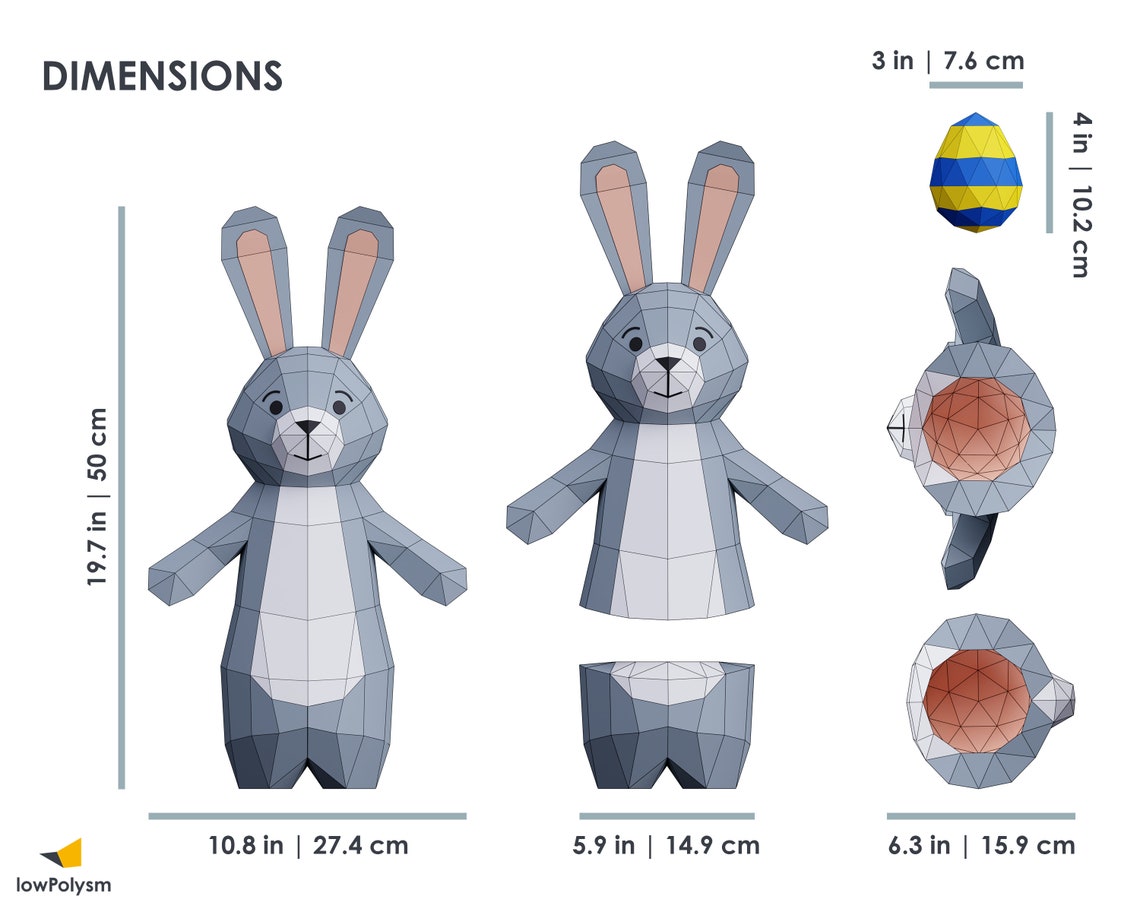 Paper 3d Bunny Papercraft Bunny Box Low Poly Easter Bunny | Etsy