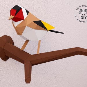 Goldfinch Low Poly Bird Papercraft, Bird on Branch Template, Bird Svg ...