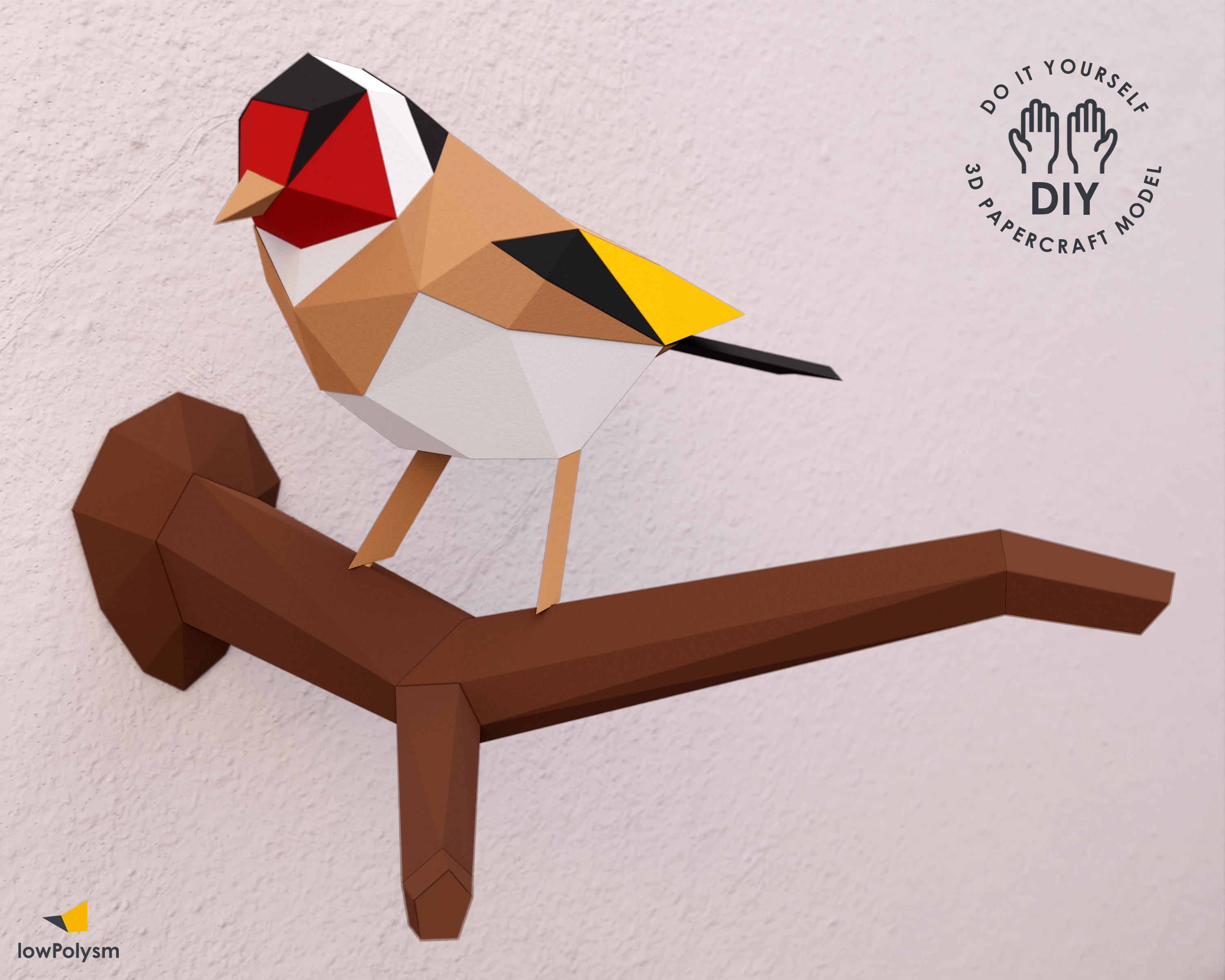 Goldfinch Low Poly Bird Papercraft Bird on Branch Template - Etsy Australia