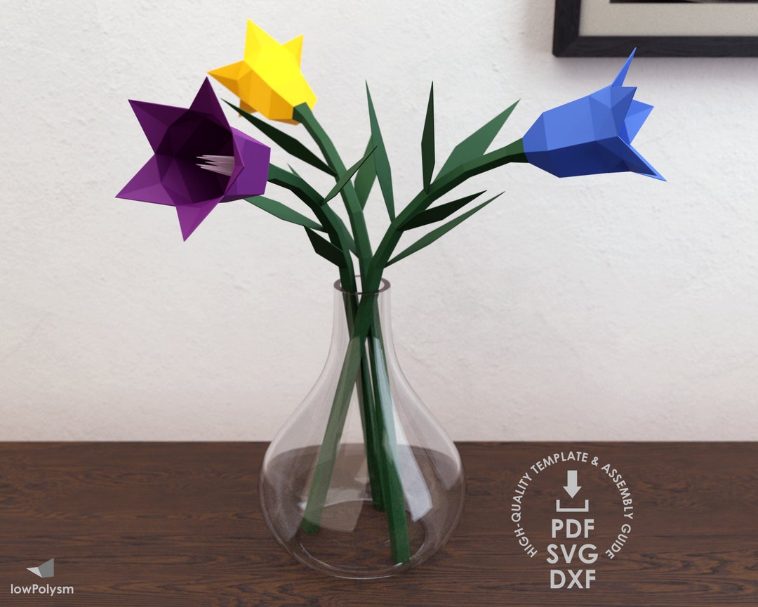 DIY Bellflower Paper Flower, Papercraft 3D Flowers, Low Poly Bell ...