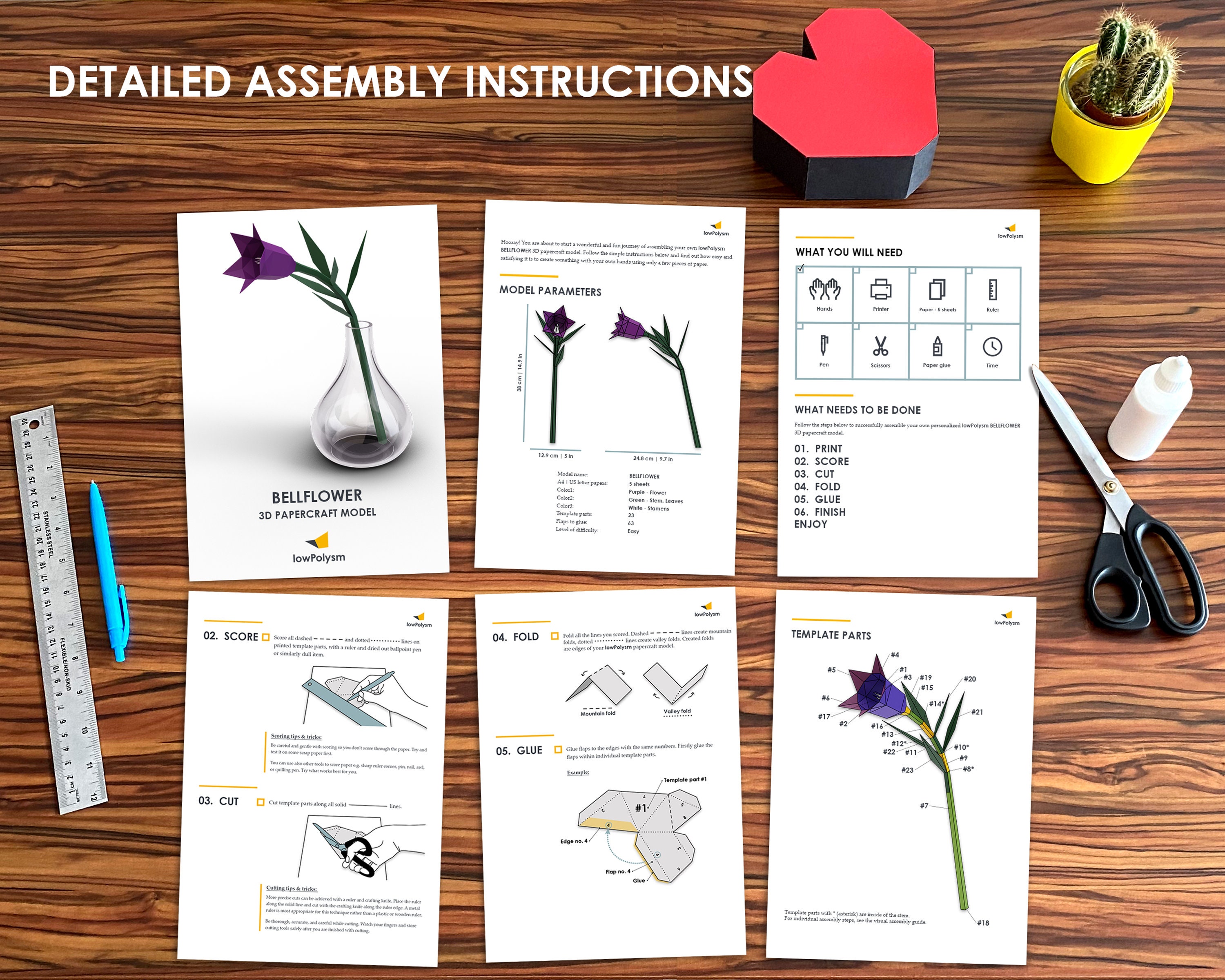 DIY Bellflower Paper Flower, Papercraft 3D Flowers, Low Poly Bell ...