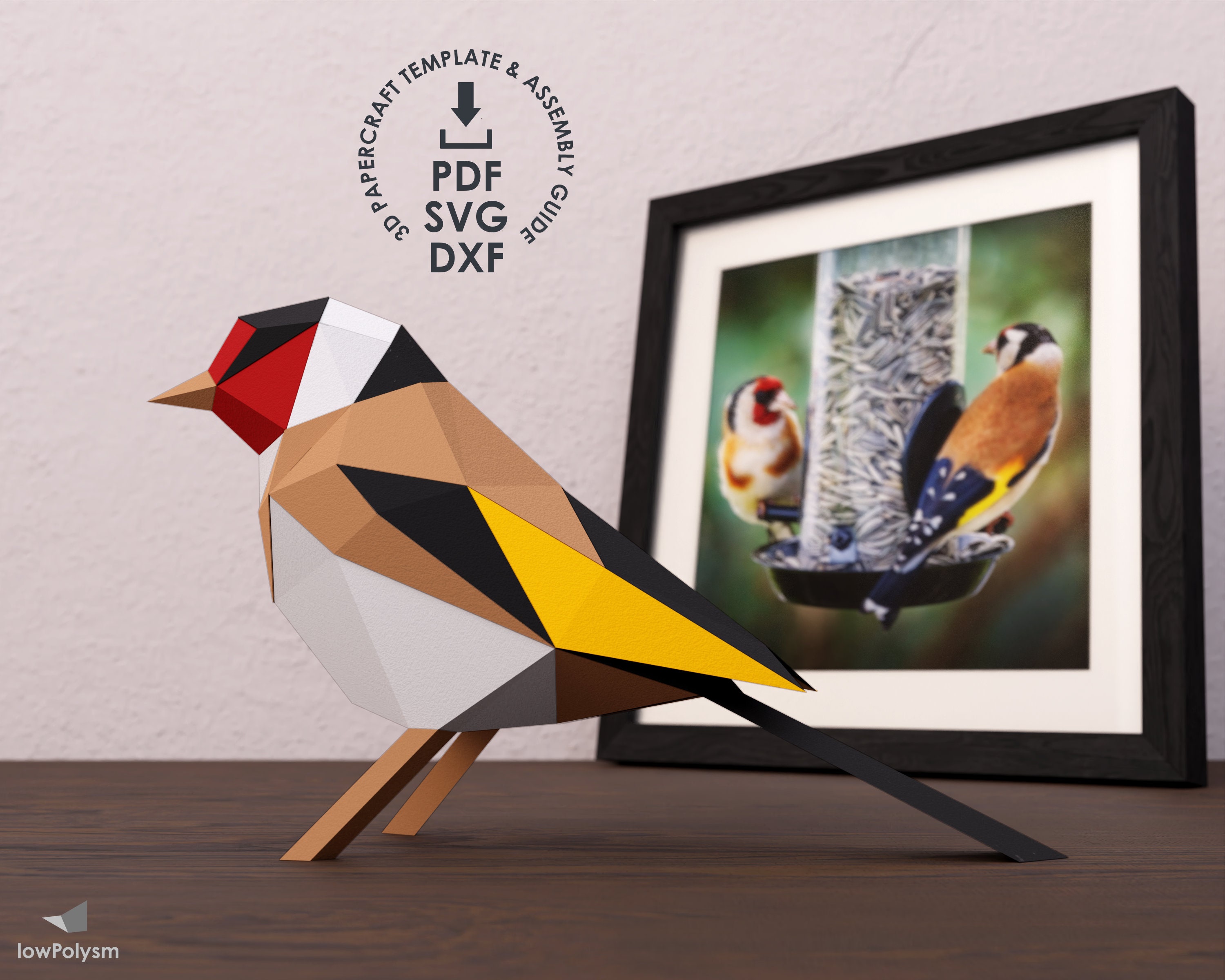 Goldfinch Low Poly Bird Papercraft Bird on Branch Template - Etsy Canada
