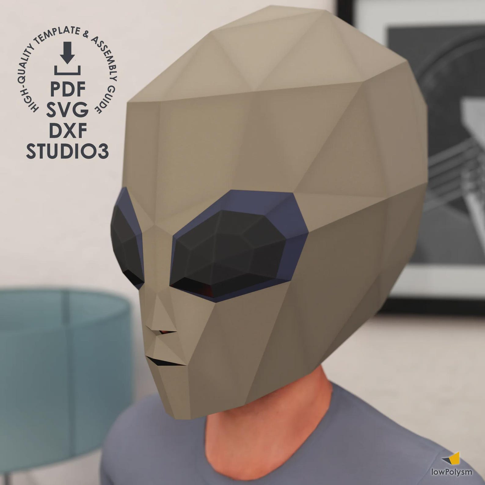 Alien Mask Template DIY Printable Mask, Papercraft 3D Template, Low ...