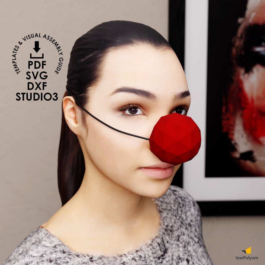 Printable Lowpoly Clown Nose Template, Easy to Make 3D Papercraft Mask ...