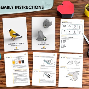 3D Papercraft Bird: American Goldfinch - Printable Low Poly Bird & Rock ...