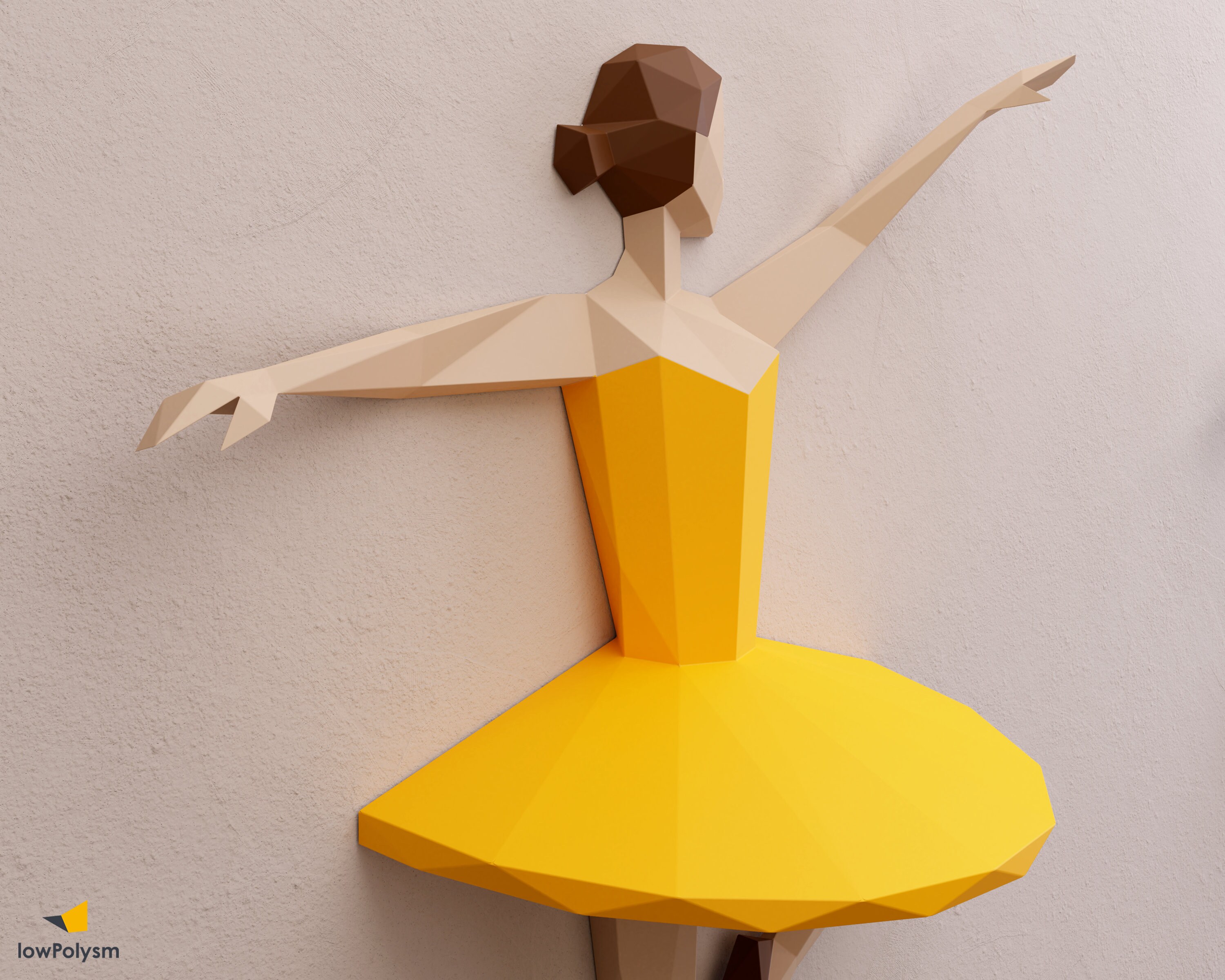 Ballerina Papercraft 3D Wall Decor Sculpture, Low Poly Ballerina Wall ...