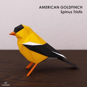 3D Papercraft Bird: American Goldfinch - Printable Low Poly Bird & Rock ...