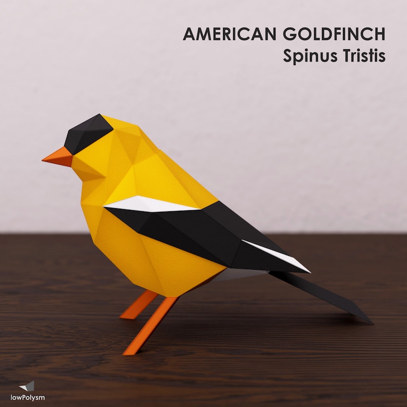 3D Papercraft Bird: American Goldfinch - Printable Low Poly Bird & Rock ...