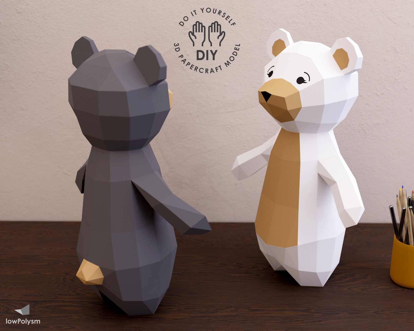 Teddy Bear Papercraft Low Poly 3D Paper Bear, DIY Craft Kit, Teddy Bear ...