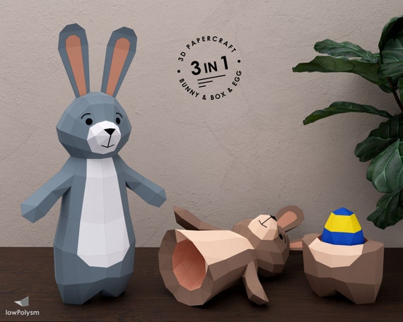 Paper 3d Bunny Papercraft Bunny Box Low Poly Easter Bunny | Etsy