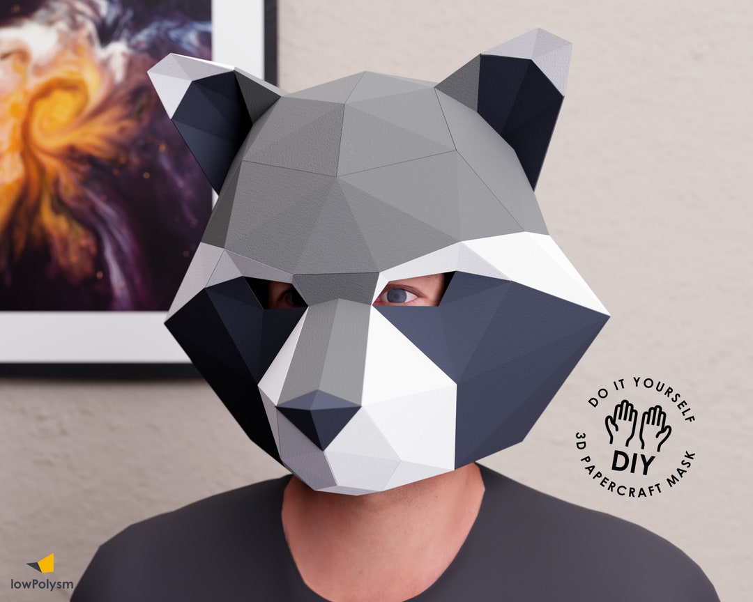 Raccoon DIY Papercraft Mask, Cosplay Mask Pattern, Low Poly Animal Mask ...