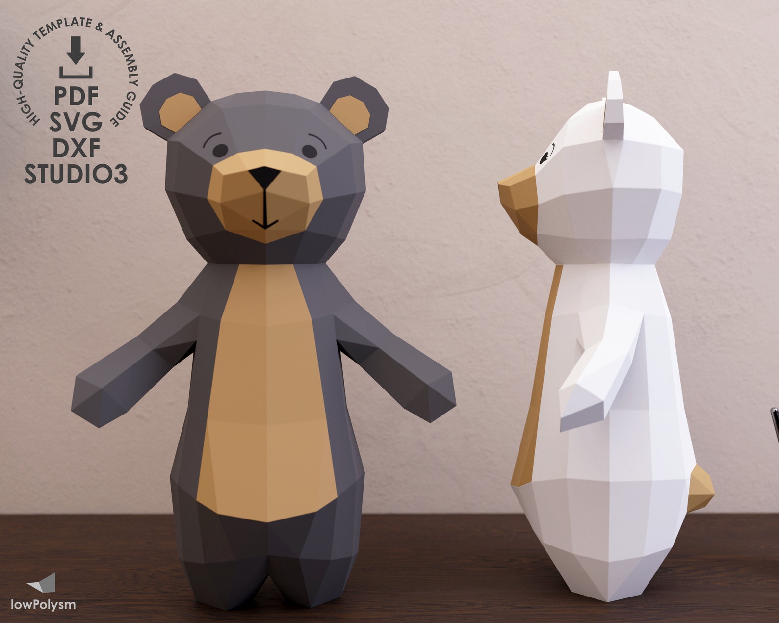 Teddy Bear Papercraft Low Poly 3D Paper Bear, DIY Craft Kit, Teddy Bear ...