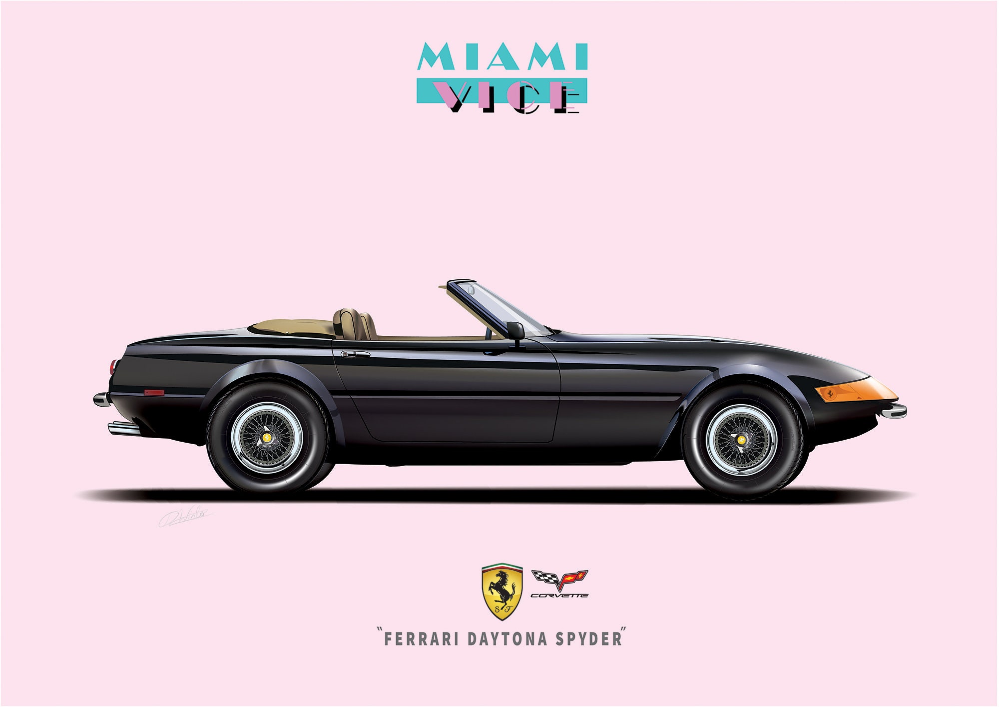 Miami Vice Ferrari Daytona Don Johnson Illustration Car Art Movie Car ...