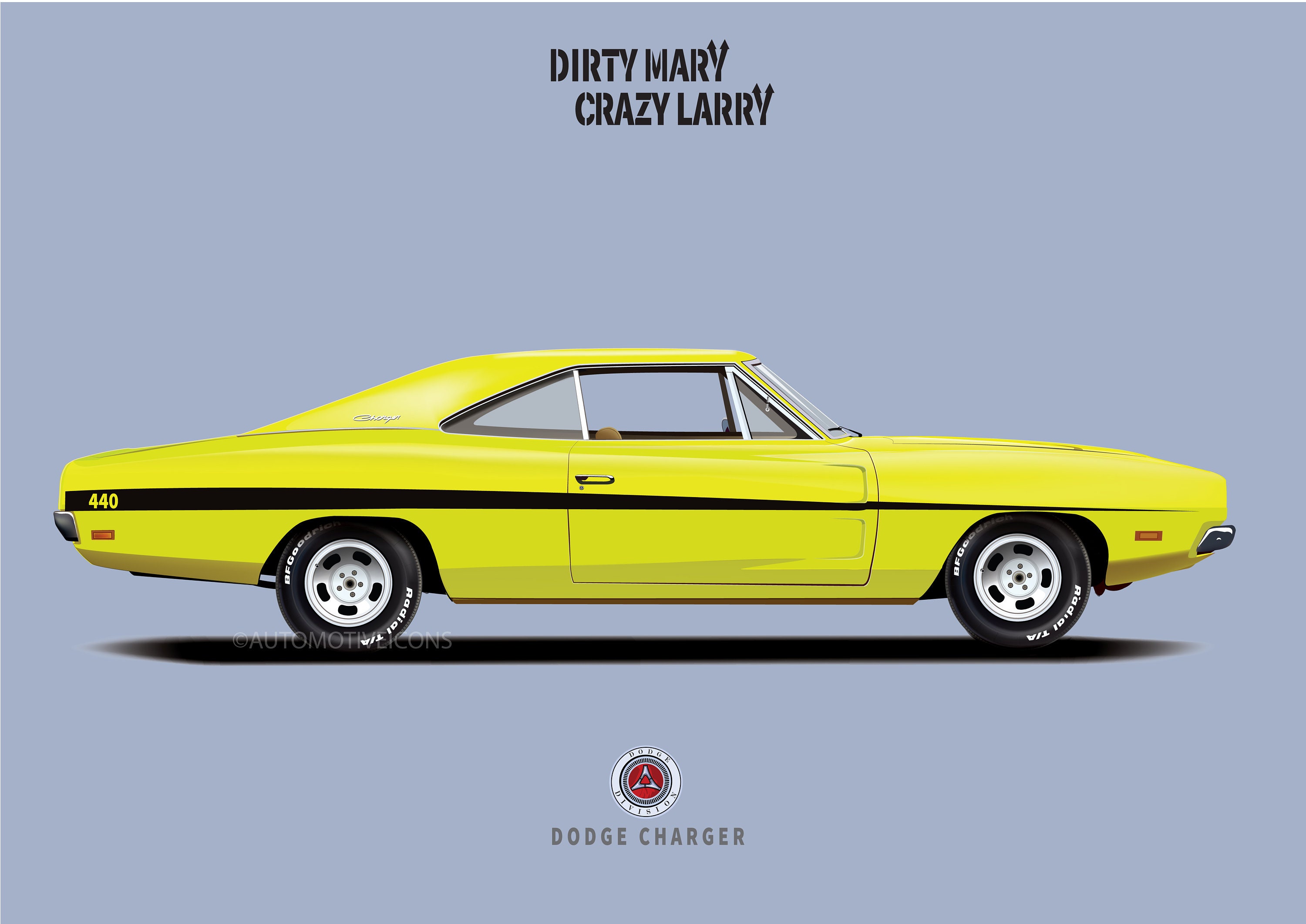 Dirty Mary Crazy Larry Dodge Charger Illustration Car Art TV and Film ...