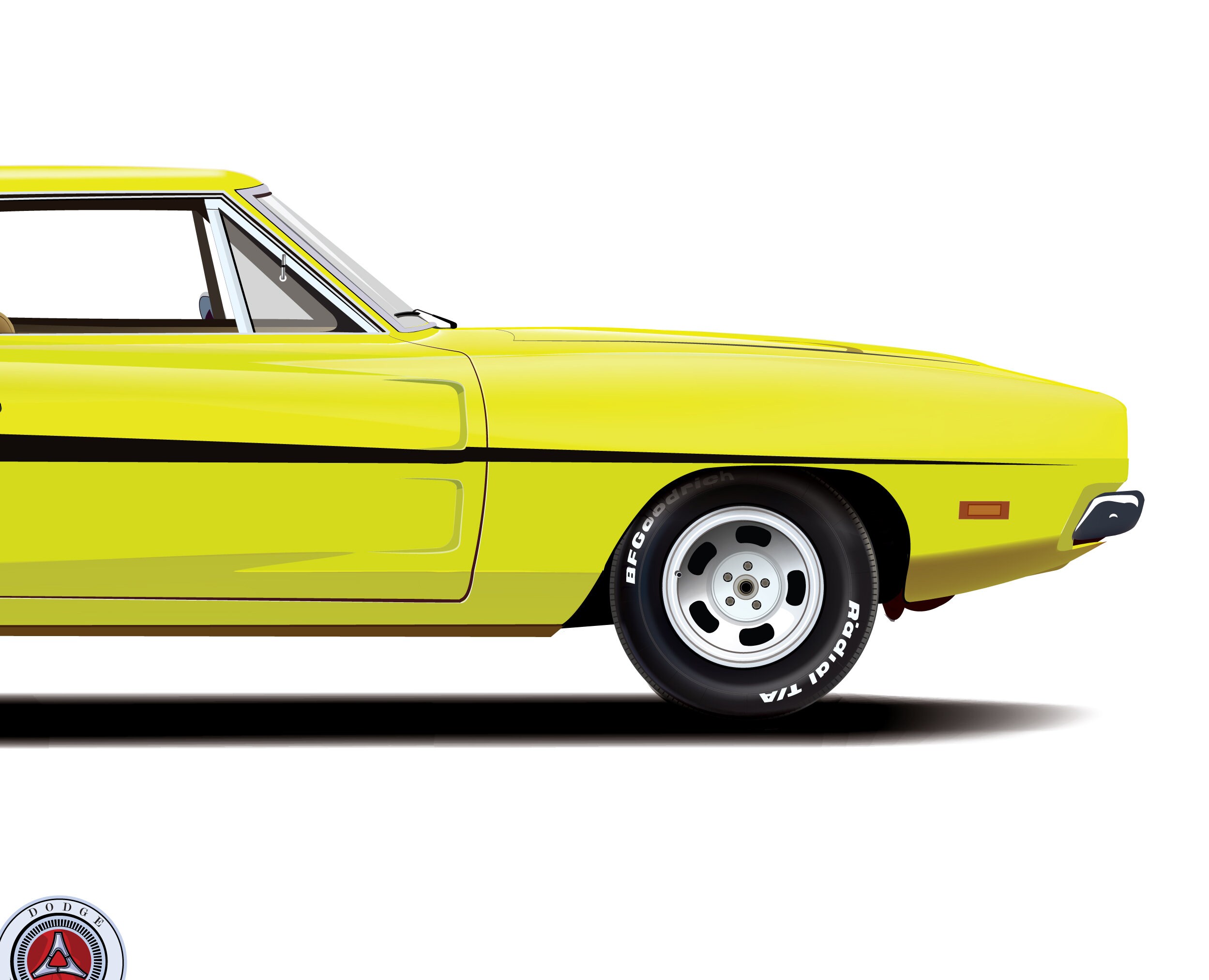 Dirty Mary Crazy Larry Dodge Charger Art Print: Fluorescent Yellow ...
