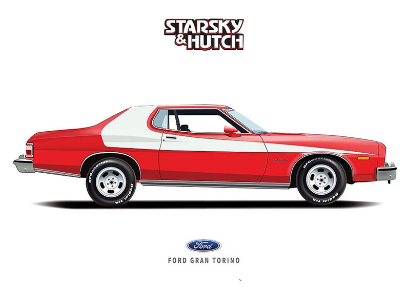 Starsky and Hutch Ford Grand Torino Illustration Digital Art Print Car ...