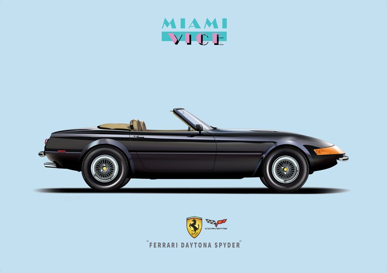 Miami Vice Ferrari Daytona Illustration: Car Art Print - Etsy