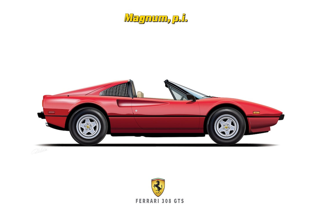 Magnum Ferrari 308 Tv and Film Illustration DIGITAL DOWNLOAD Car Art ...