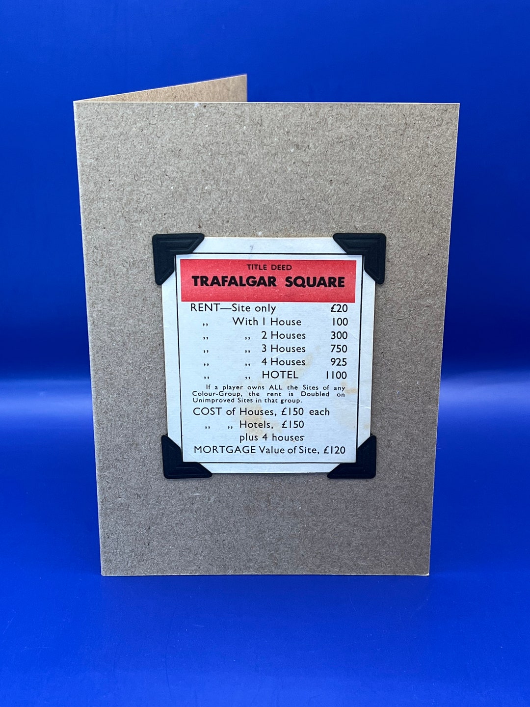 Vintage Trafalgar Square Monopoly Card Keepsake Greeting Card - Etsy UK