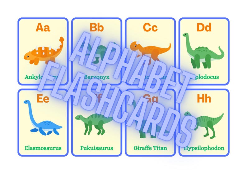 Alphabet Flashcards, Digital Download, Dinosaur Themed Flashcards ...