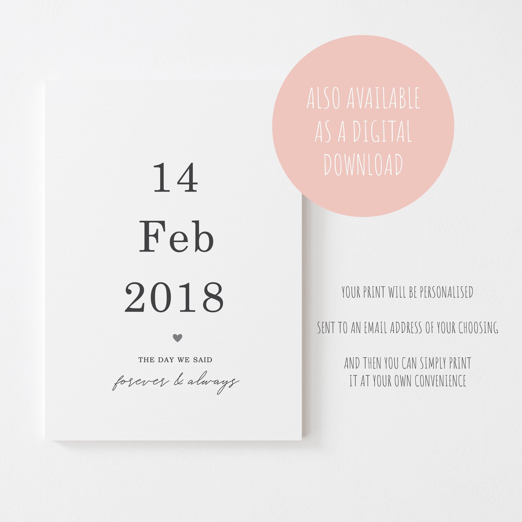 Wedding Date Personalised Print . Couples Personalised | Etsy