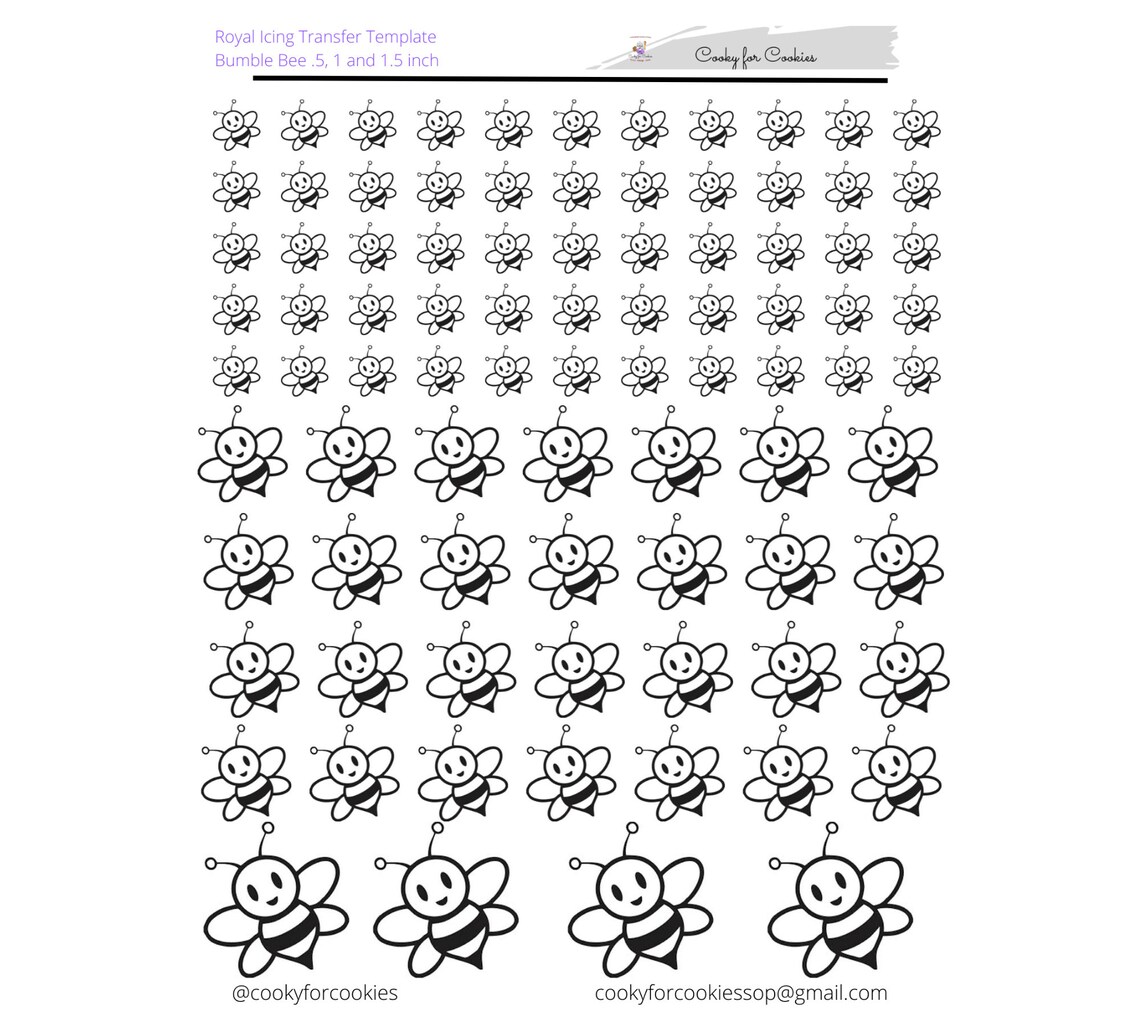 Bumble Bee Cute Royal Icing Transfer Template - Etsy