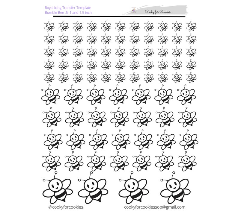 Bumble Bee Cute Royal Icing Transfer Template - Etsy