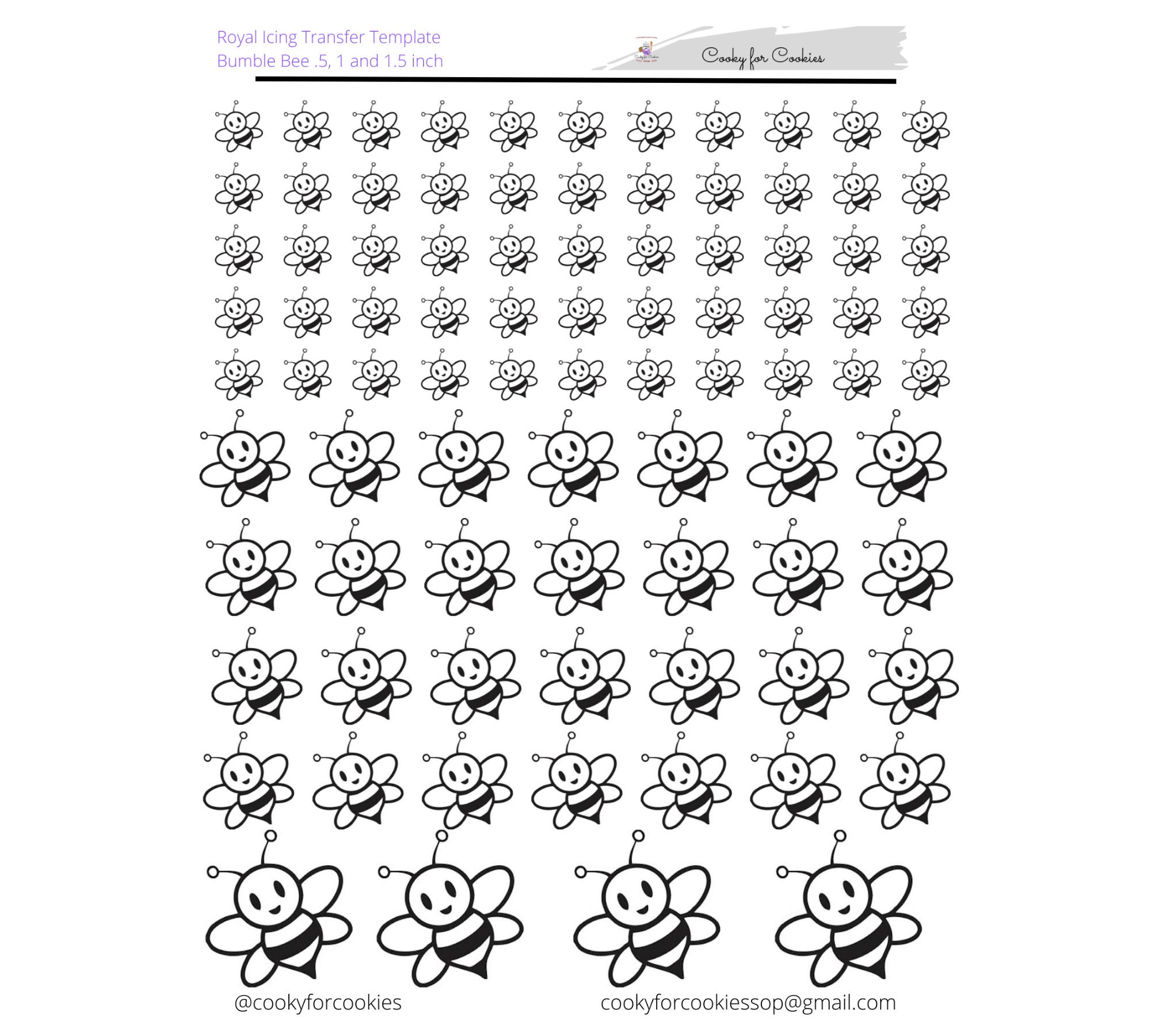 Bumble Bee Cute Royal Icing Transfer Template - Etsy