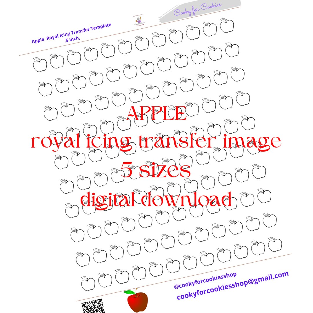 APPLE Royal Icing Transfer Images, 5 Sizes, 5 Sheets, Digital Download ...