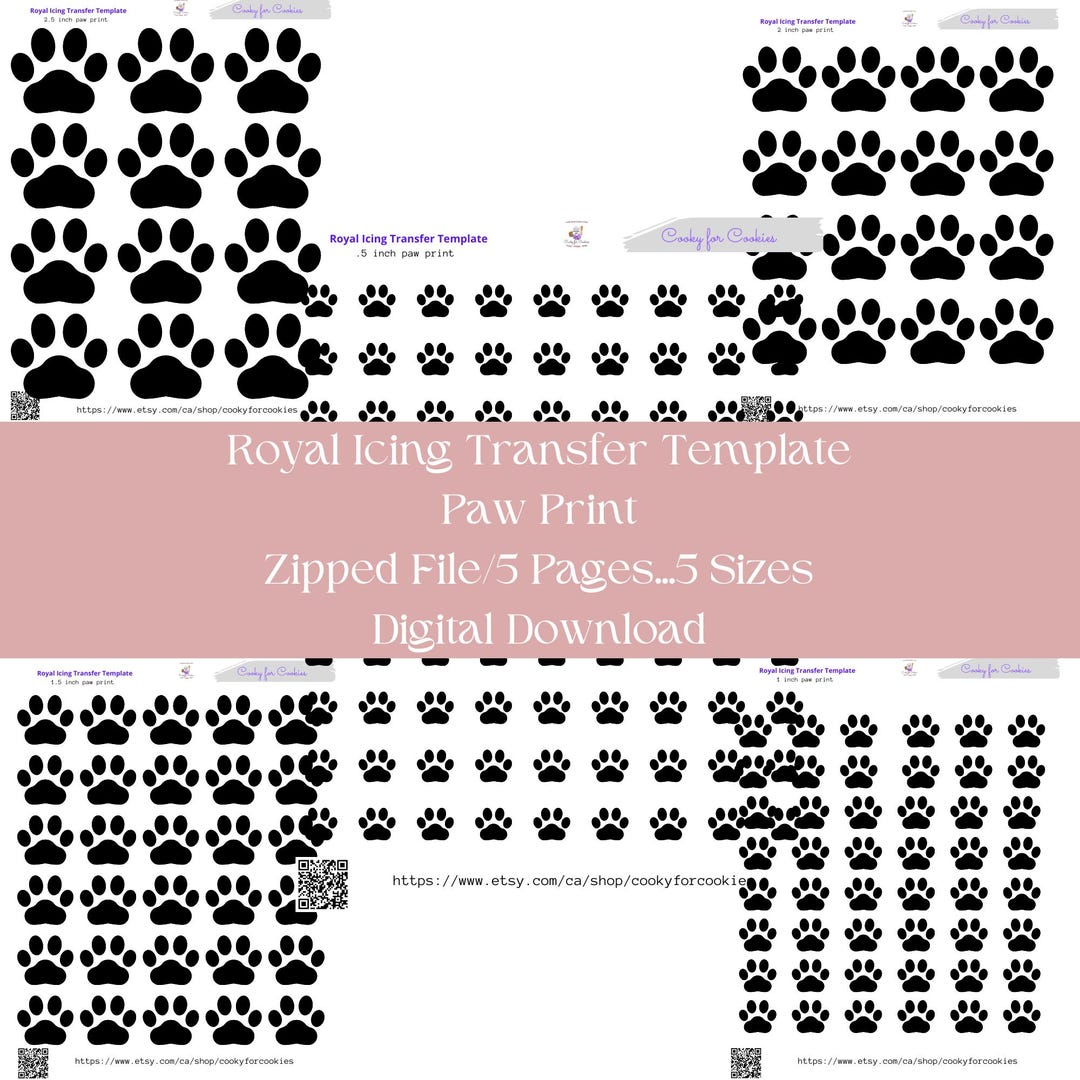 Paw Print Royal Icing Transfer Template: 5 Sizes (digital Download) - Etsy