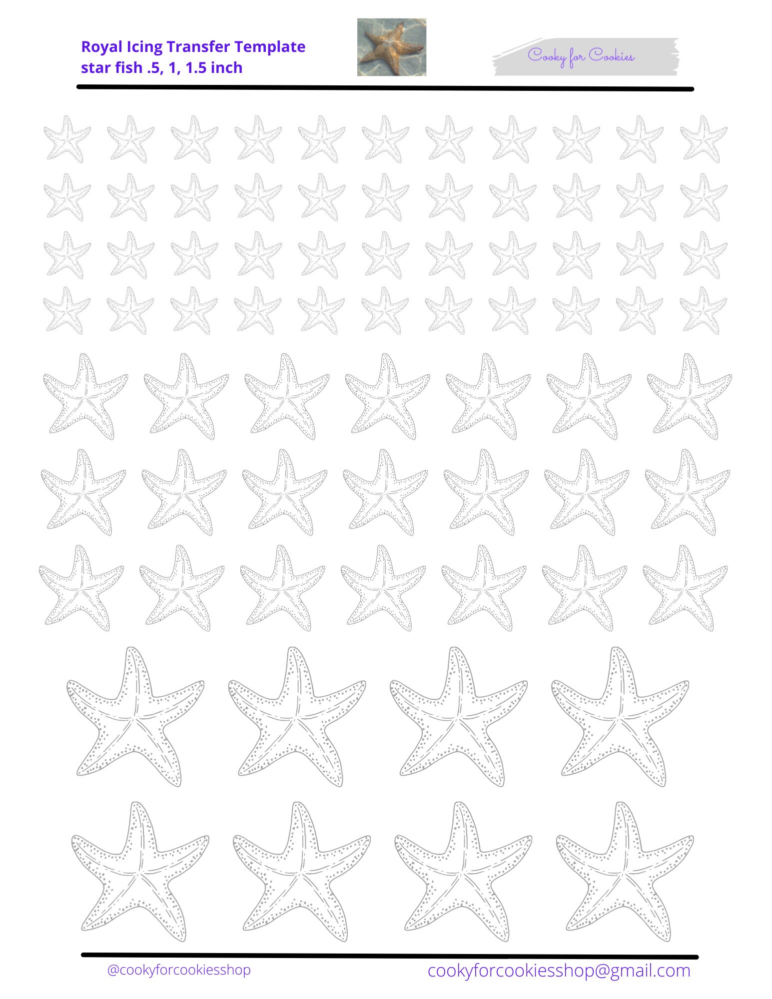 Starfish Royal Icing Transfer Template: Summer Seaside Cookies (digital ...