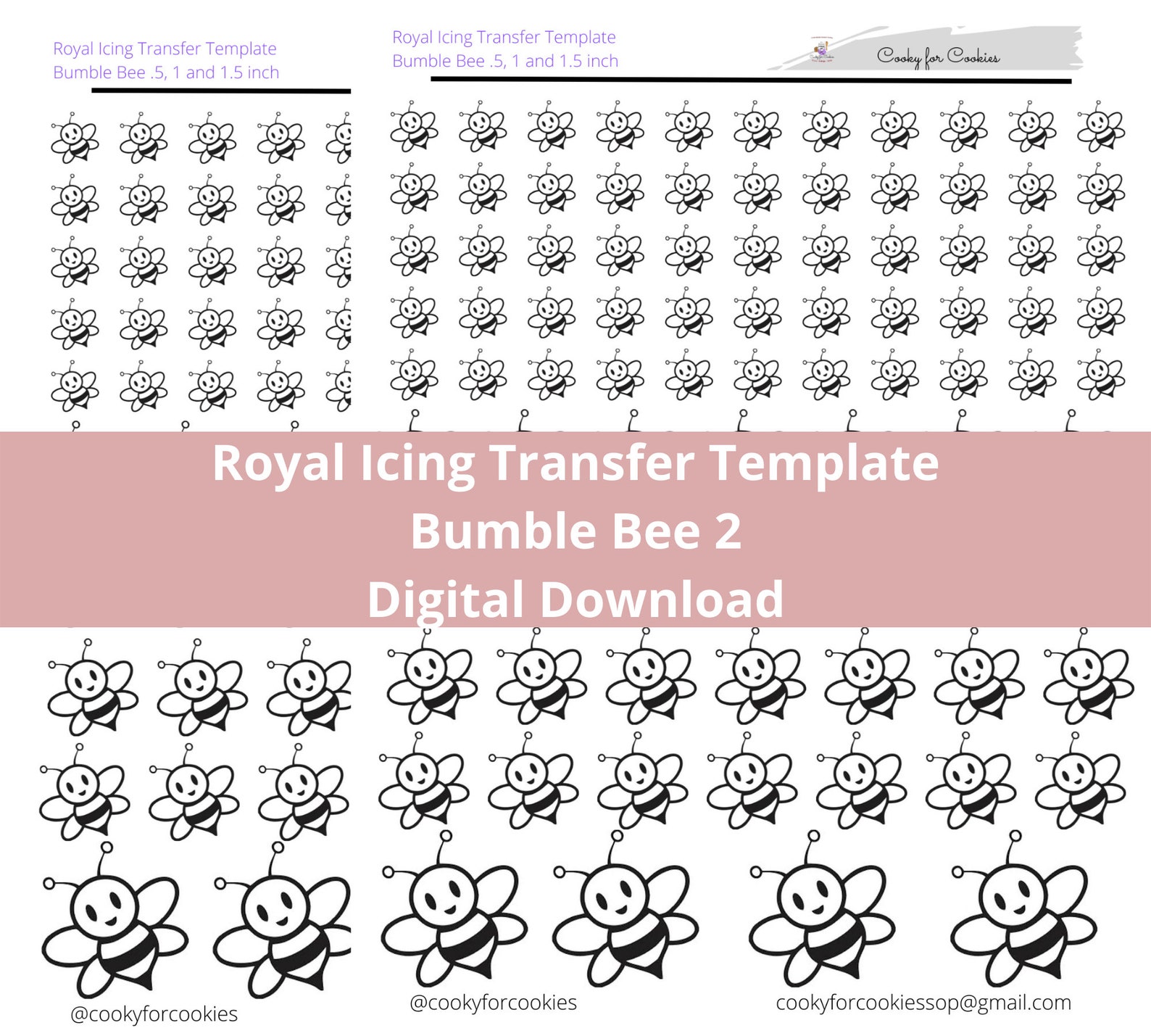 Bumble Bee Cute Royal Icing Transfer Template - Etsy