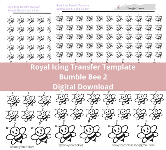 Bumble Bee Cute Royal Icing Transfer Template - Etsy