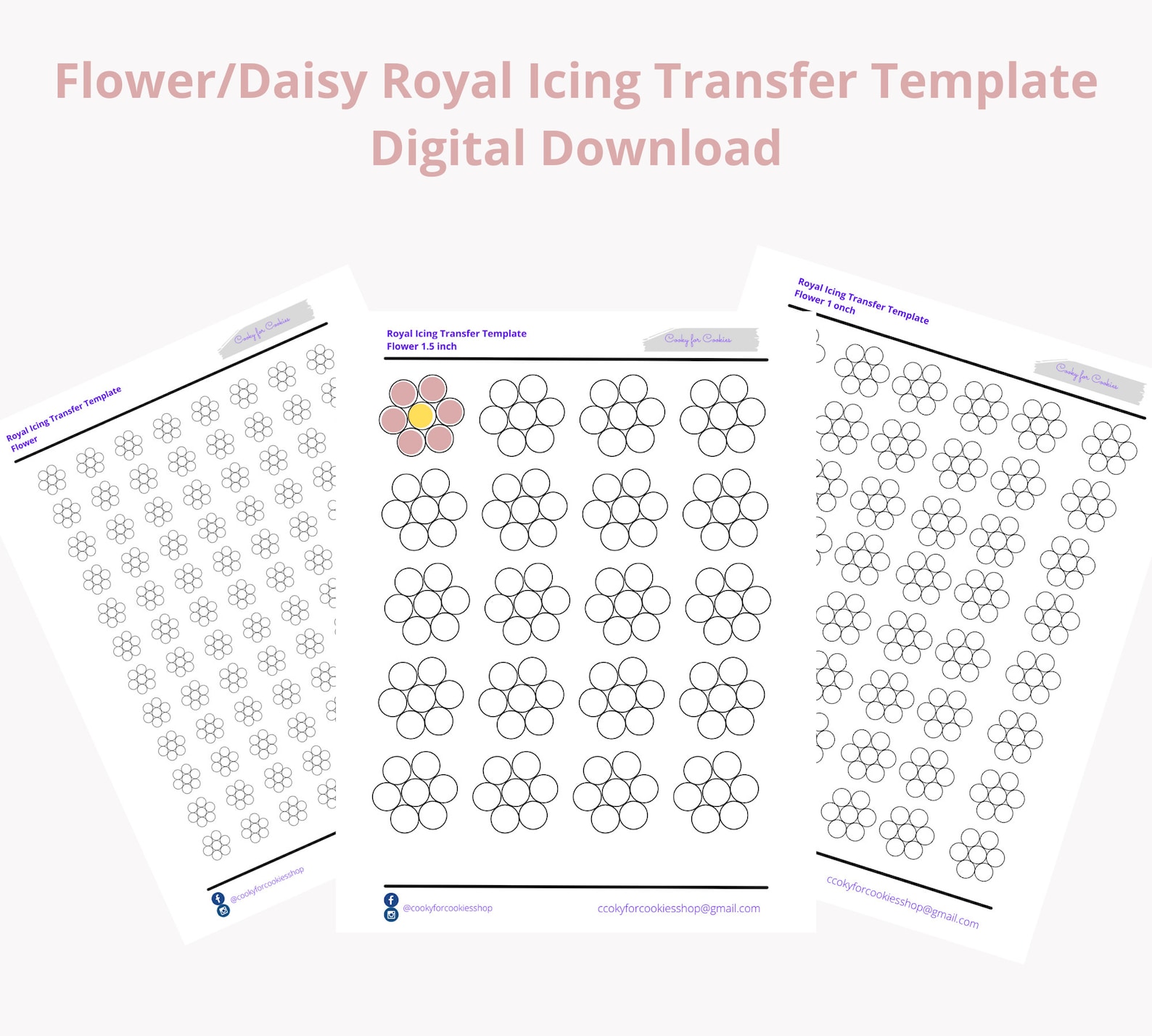 Daisy Flower Royal Icing Transfer Template 4 Sizes - Etsy