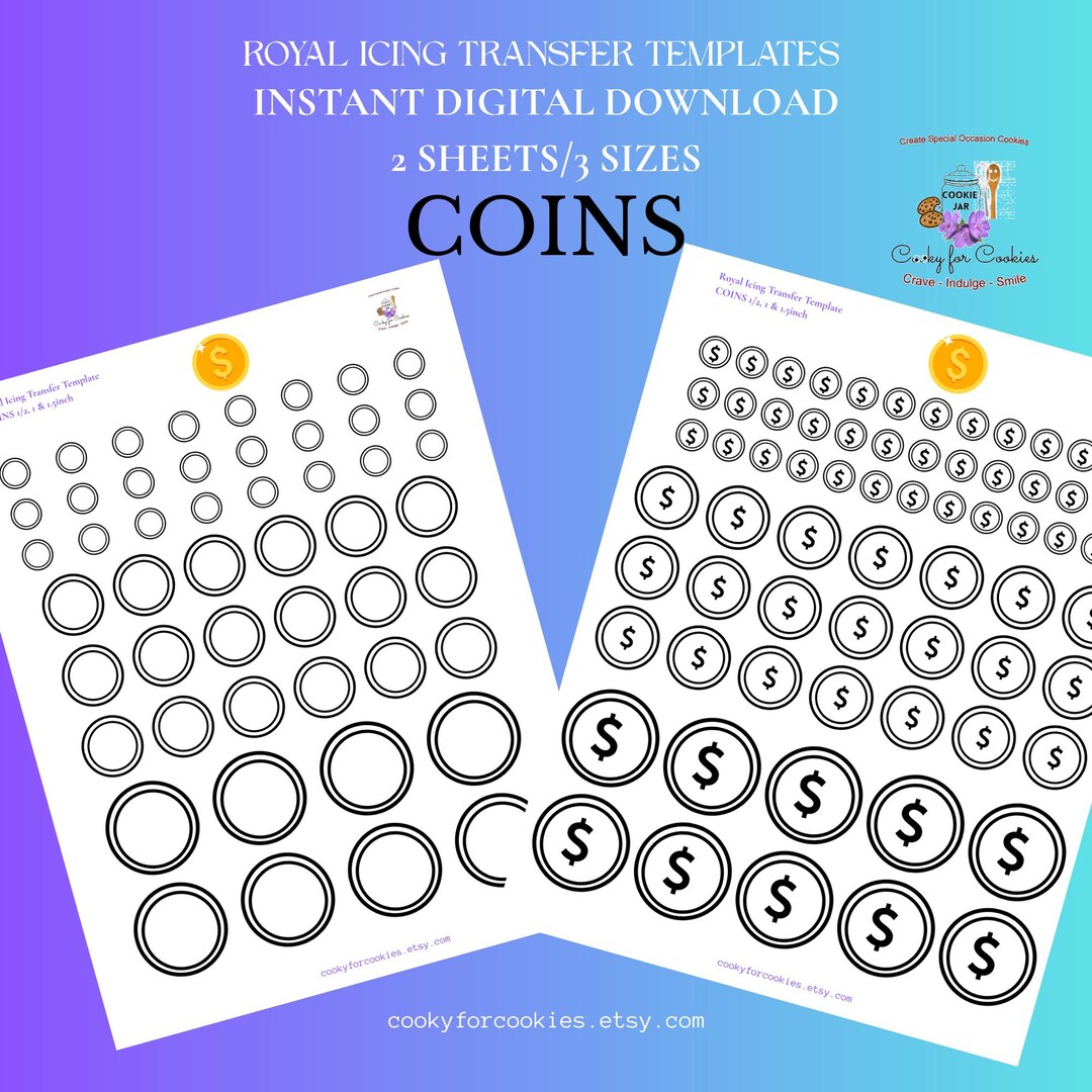 Coins Royal Icing Transfer Template, Sugar Cookies, - Etsy