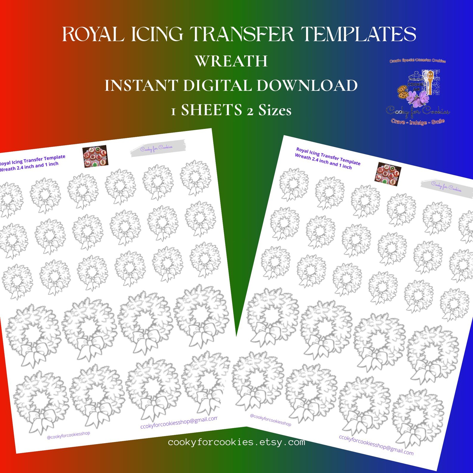 Wreath Royal Icing Transfer Template: Christmas & Fall Cookies (digital ...