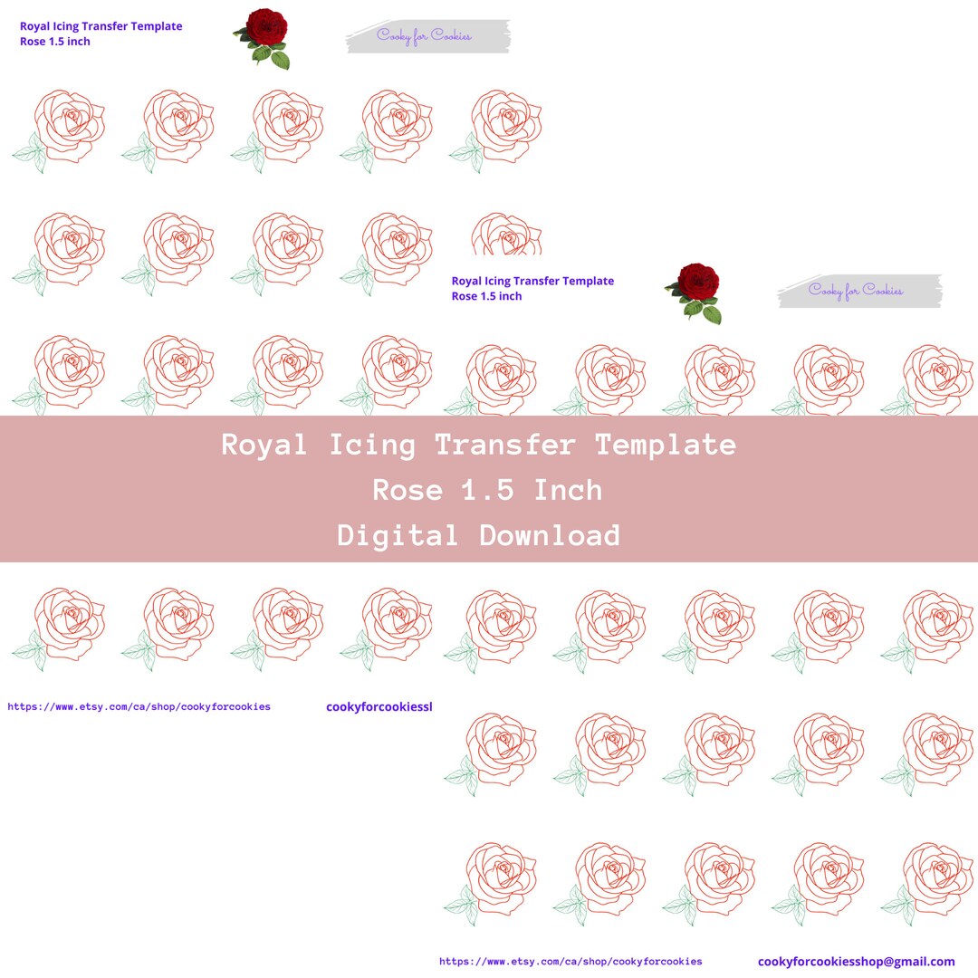 Rose Royal Icing Transfer Template - Etsy