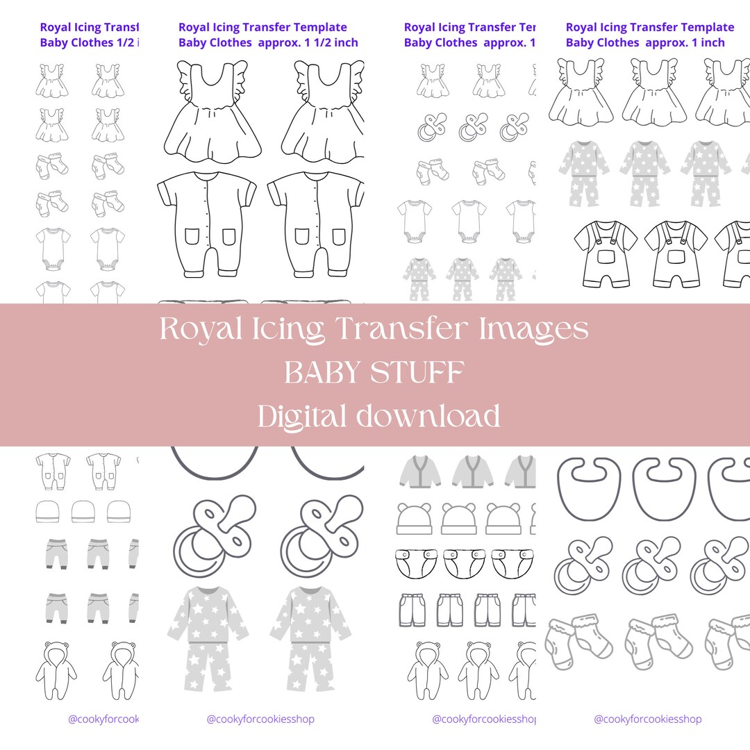 Baby Stuff Royal Icing Transfer Templates, Baby Shower, Sugar Cookie ...
