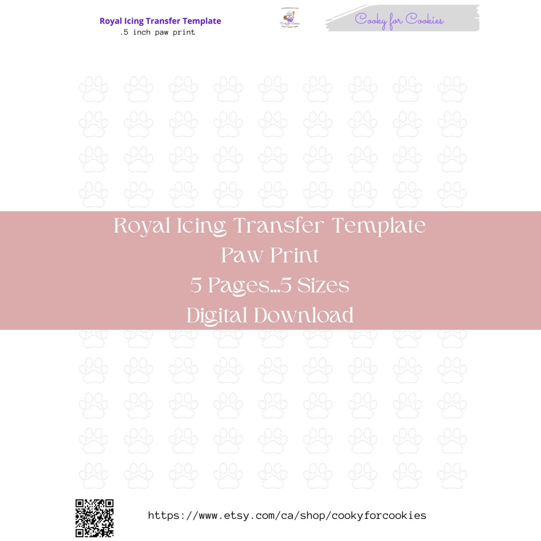 Paw Print Royal Icing Transfer Template - Etsy