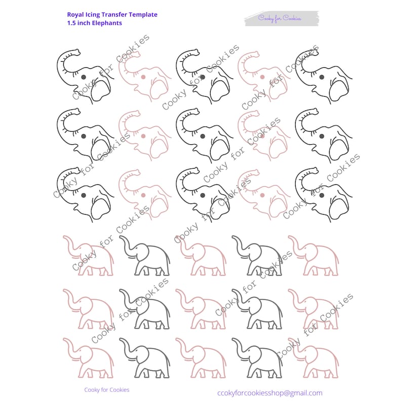 Elephant Royal Icing Transfer Template - Etsy